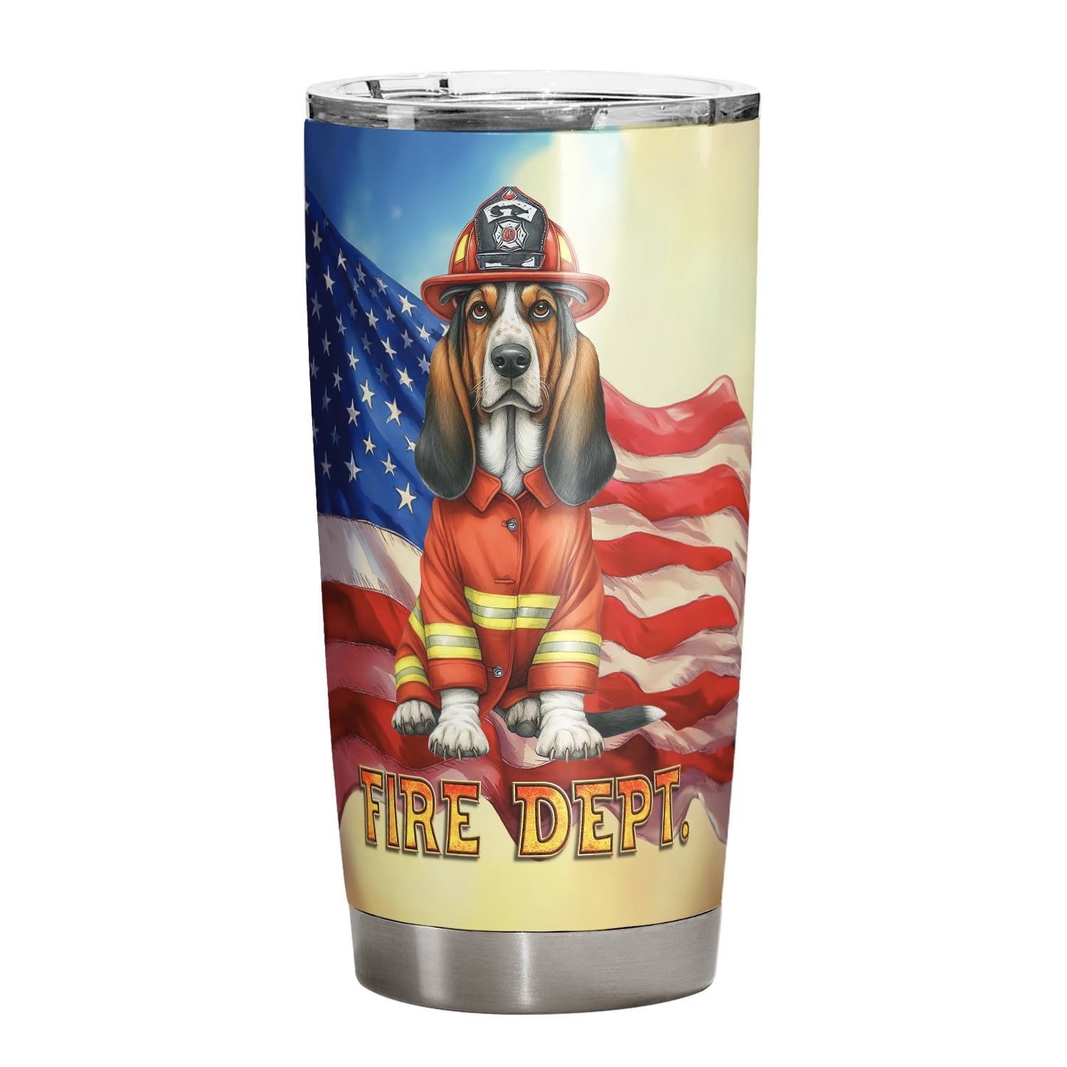 Firefighter Basset Hound Hero Rescue Fire Dept Fireman USA Flag 20oz ...