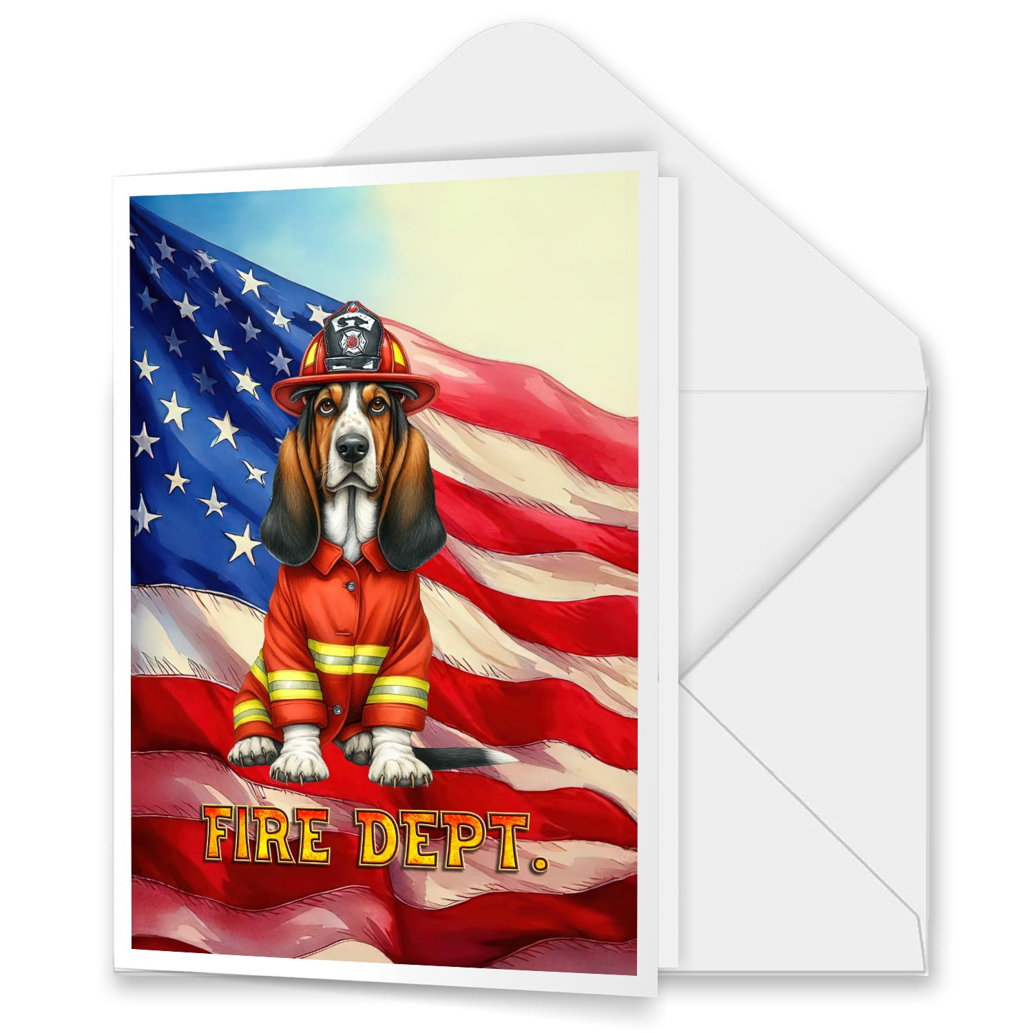 Firefighter Basset Hound Hero Rescue Fire Dept Fireman USA Flag 5x7in ...