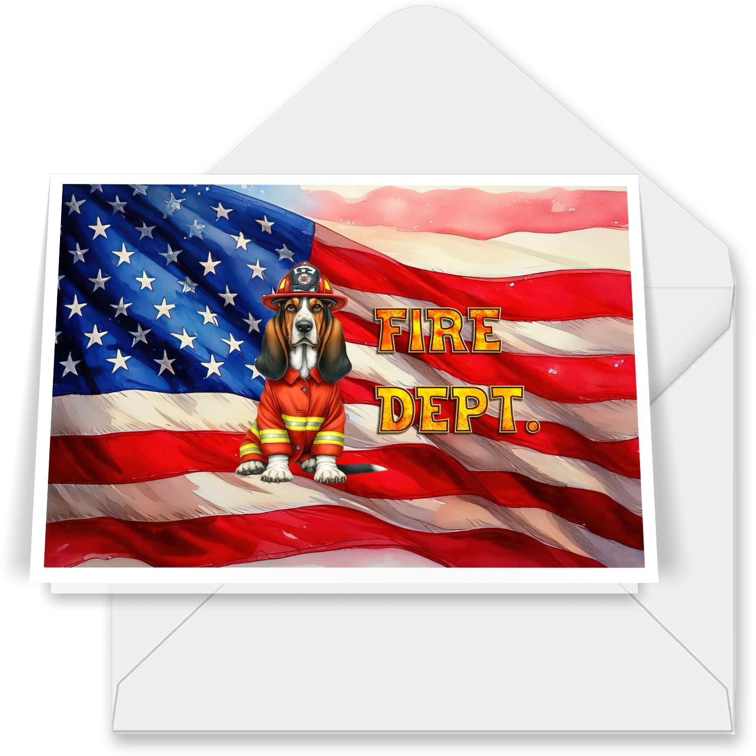 Firefighter Basset Hound Hero Rescue Fire Dept Fireman USA Flag 7x5in ...