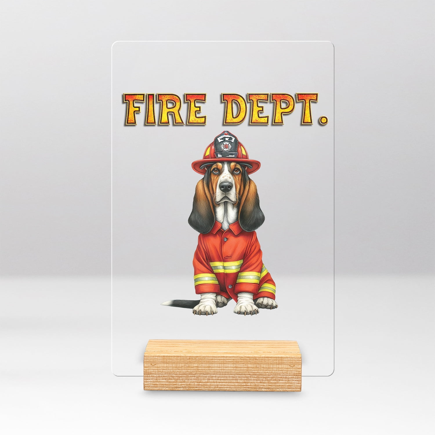 Firefighter Basset Hound Hero Rescue Fire Dept Fireman USA Flag Acrylic ...