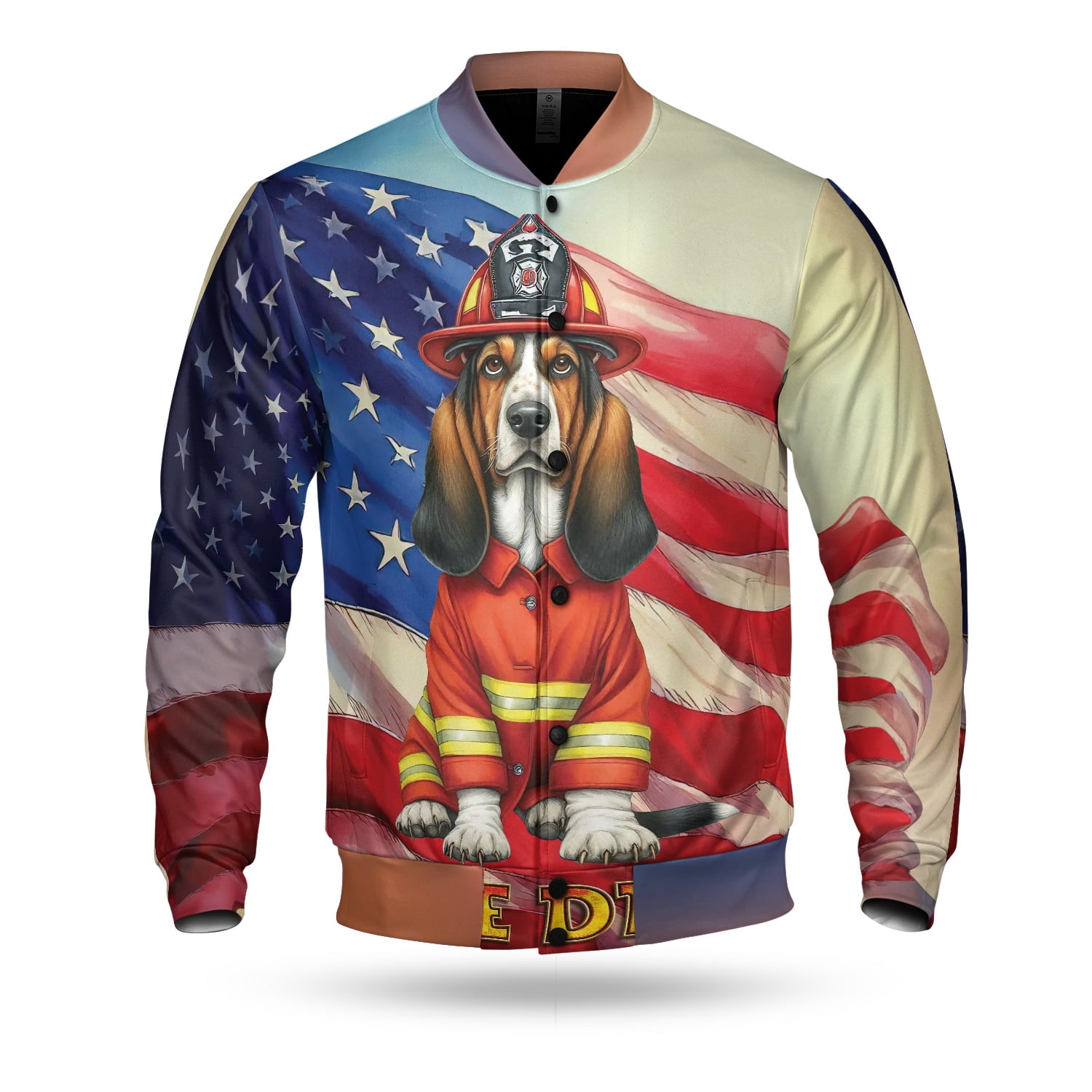 Firefighter Basset Hound Hero Rescue Fire Dept Fireman USA Flag All ...