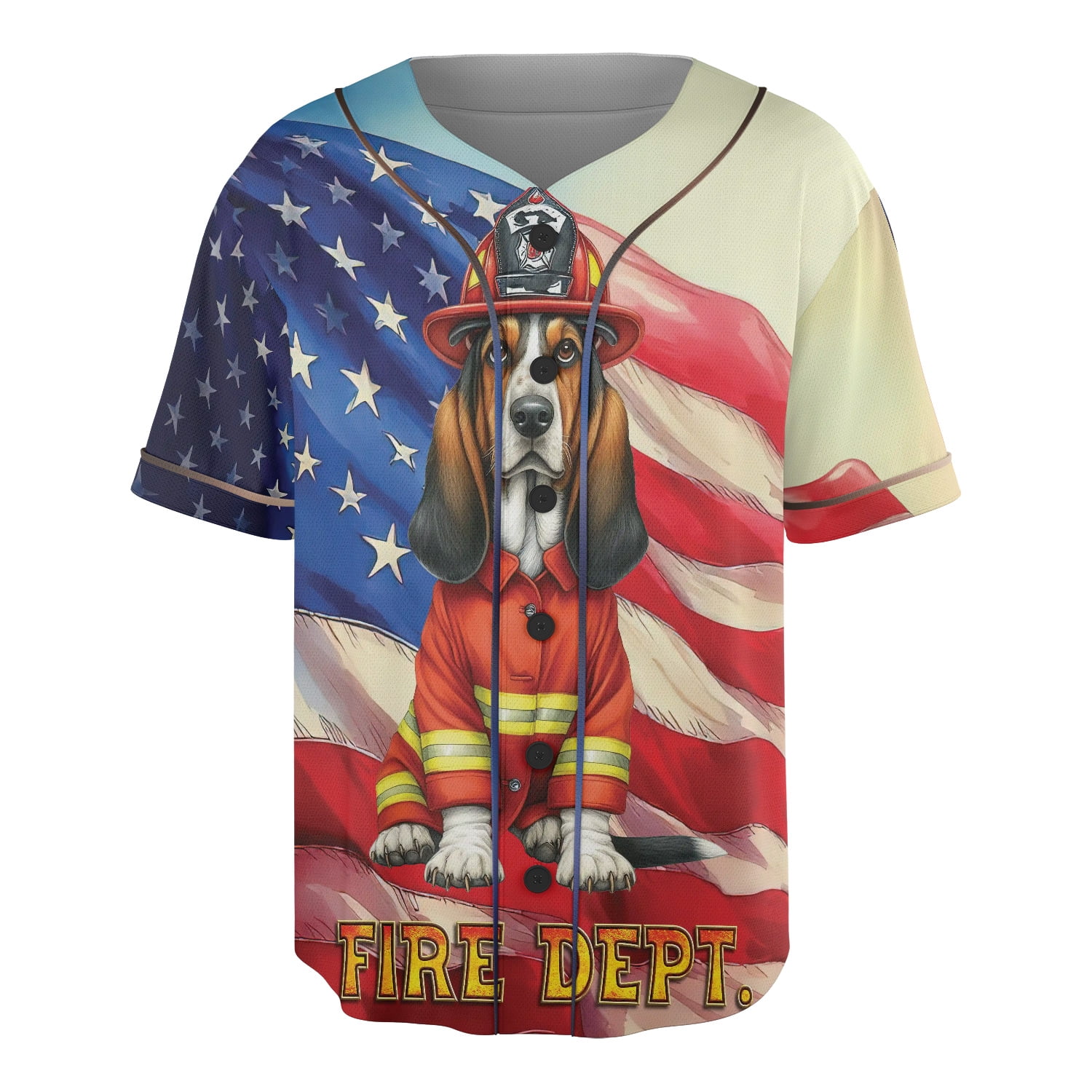 Firefighter Basset Hound Hero Rescue Fire Dept Fireman USA Flag All ...