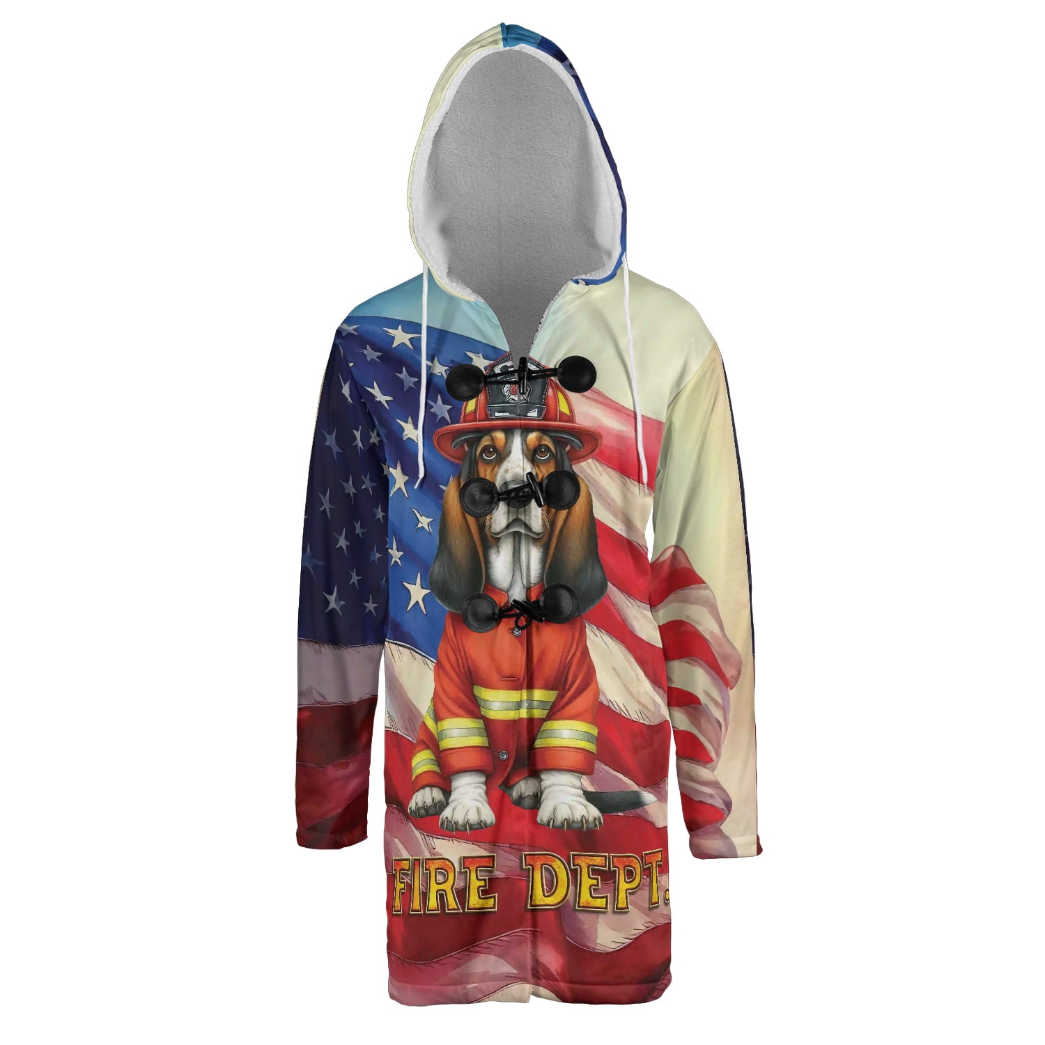 Firefighter Basset Hound Hero Rescue Fire Dept Fireman USA Flag All Over Print 3D Hooded Duffle ...