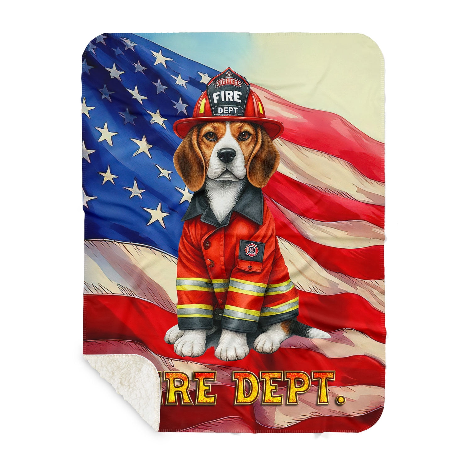 Firefighter Beagle Hero Rescue Fire Dept Fireman USA Flag Cozy Sherpa ...