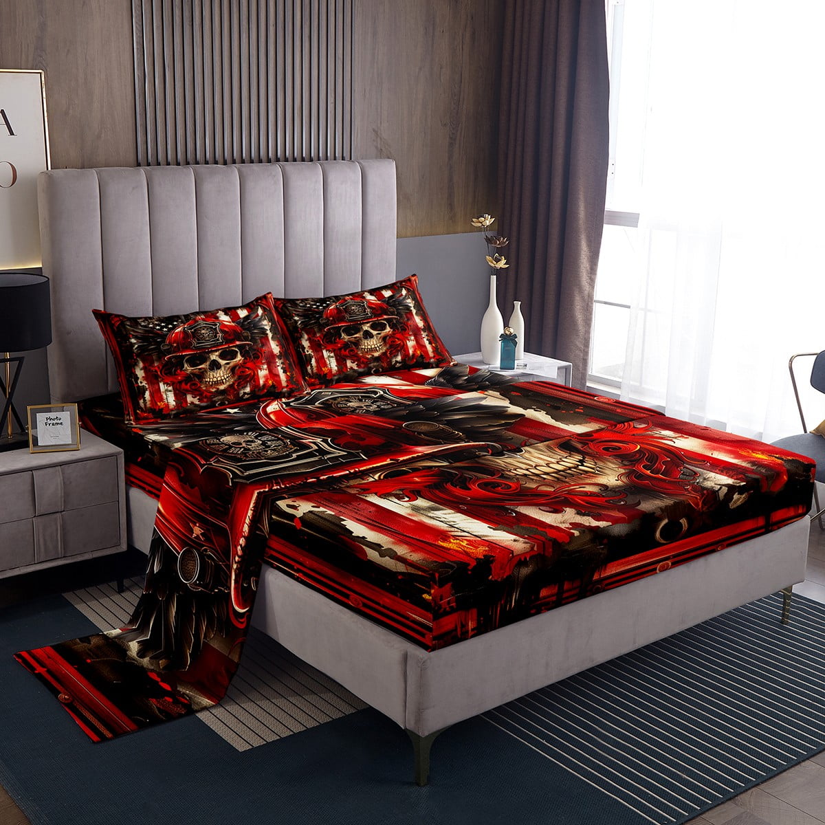 Firefighter Bed Sheet Set,Fire Fighting Themed Fitted Sheet Set King 4 ...