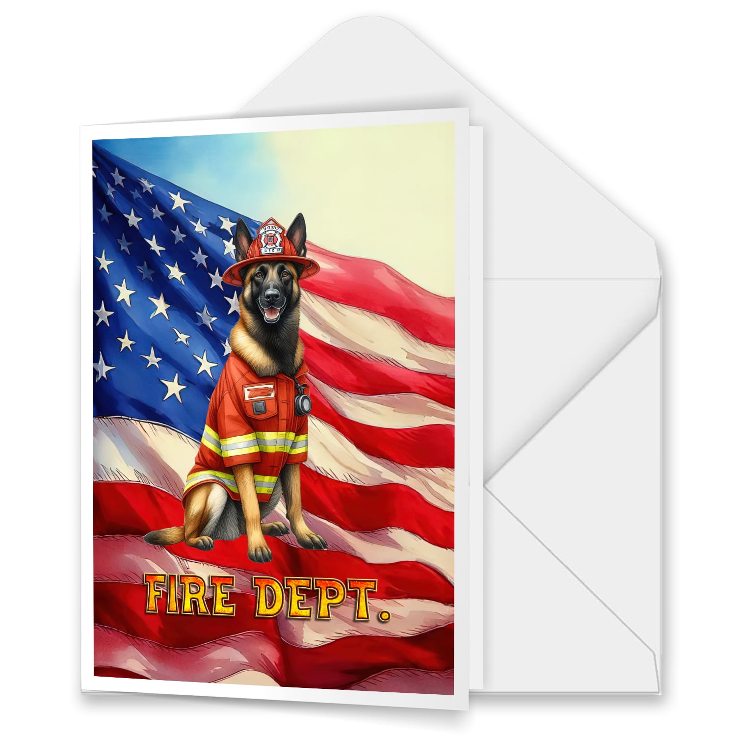 Firefighter Belgian Malinois Hero Rescue Fire Dept Fireman USA Flag ...