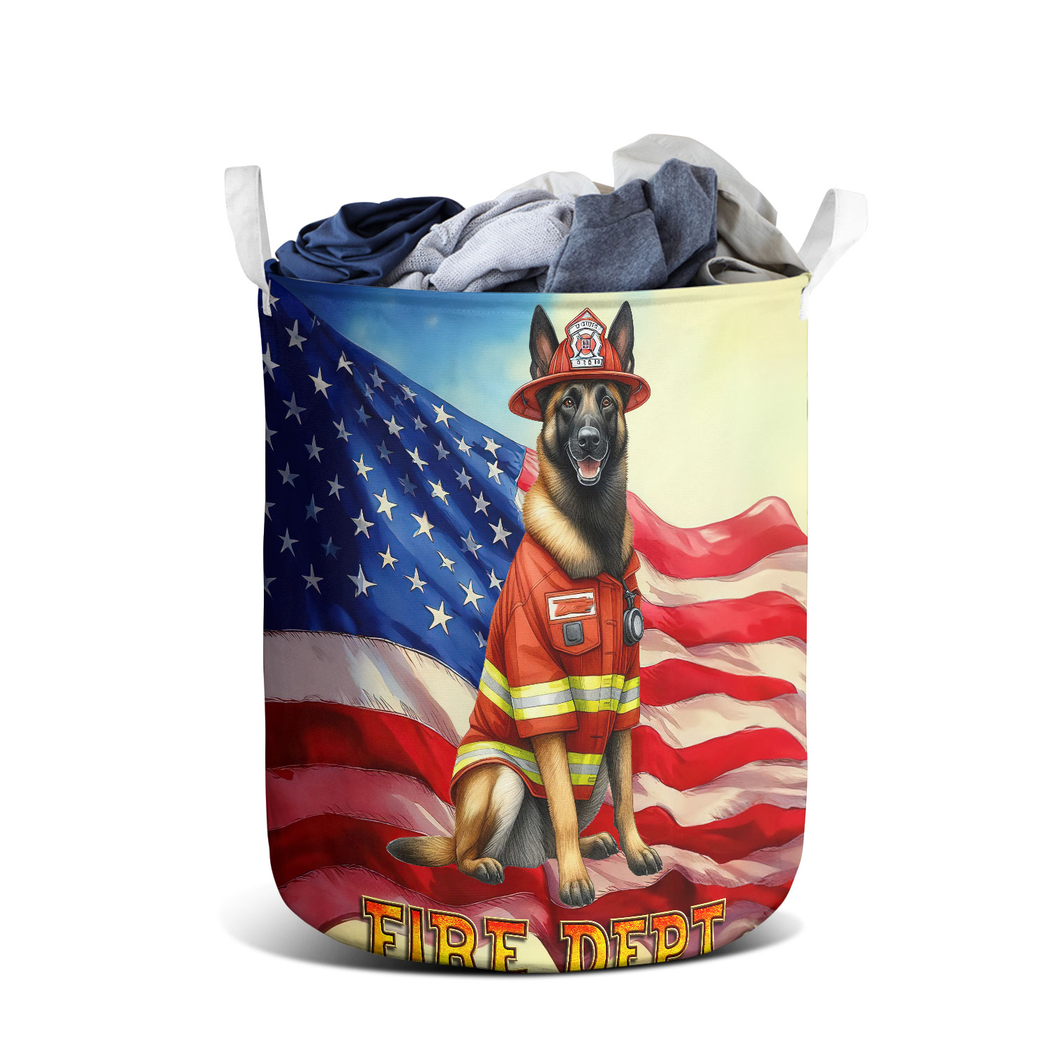 Firefighter Belgian Malinois Hero Rescue Fire Dept Fireman USA Flag ...