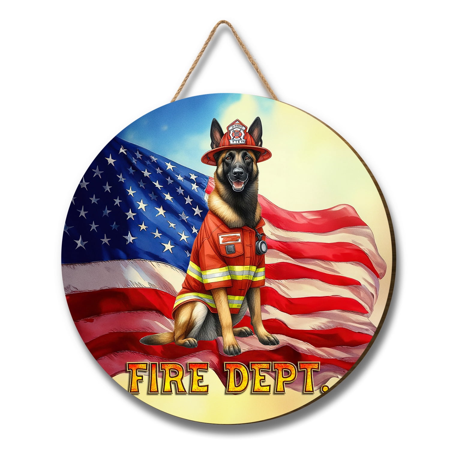 Firefighter Belgian Malinois Hero Rescue Fire Dept Fireman USA Flag ...