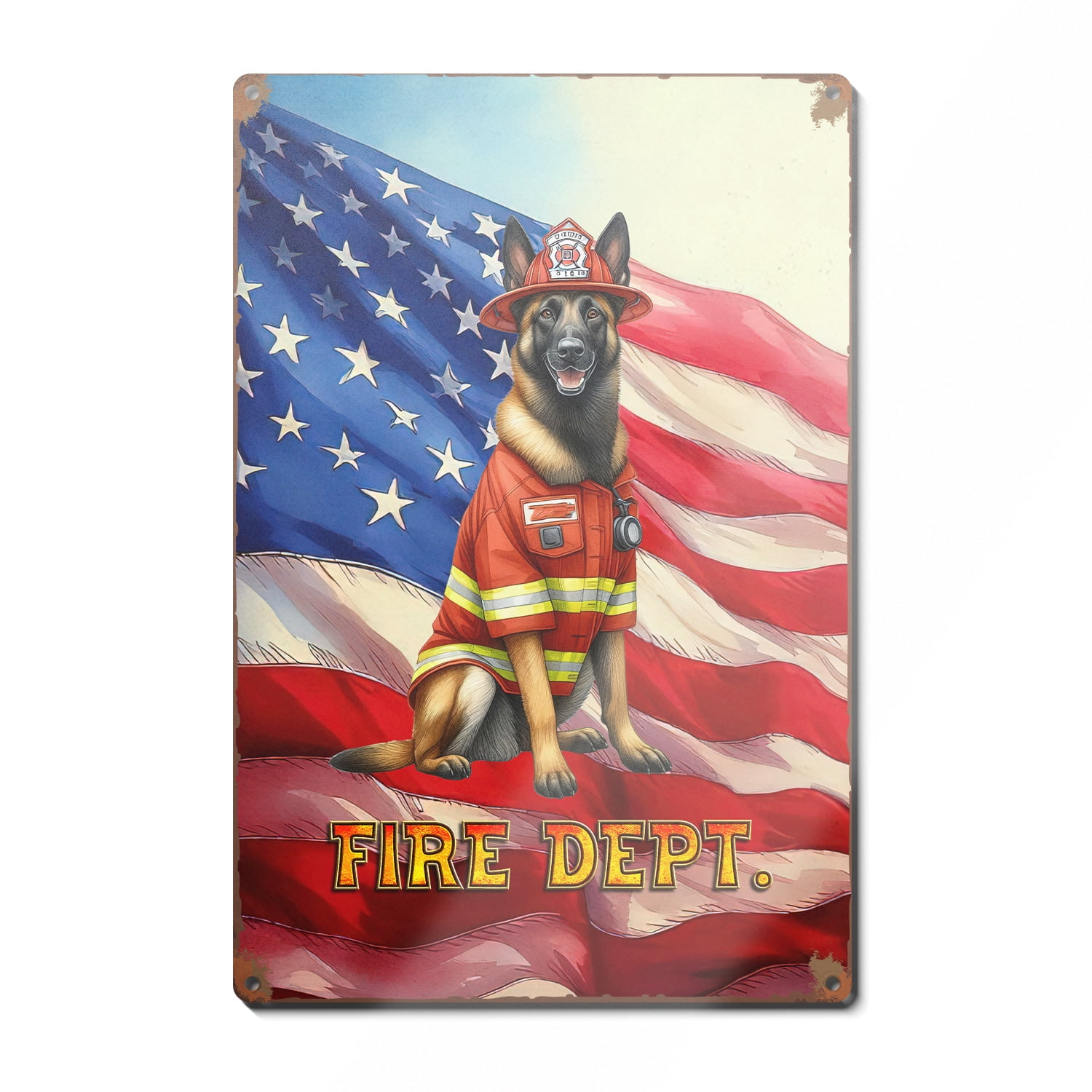 Firefighter Belgian Malinois Hero Rescue Fire Dept Fireman USA Flag ...