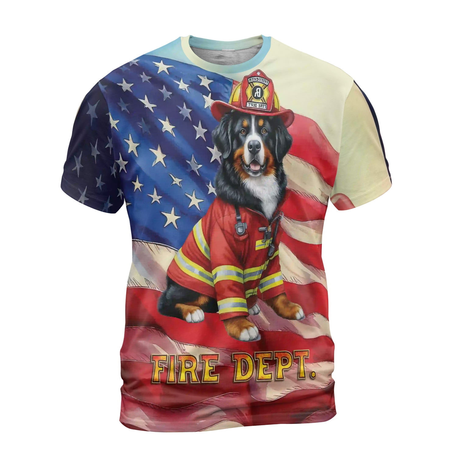 Firefighter Bernese Mountain Dog Hero Rescue Fire Dept Fireman USA Flag All Over Print 3D Shirt ...