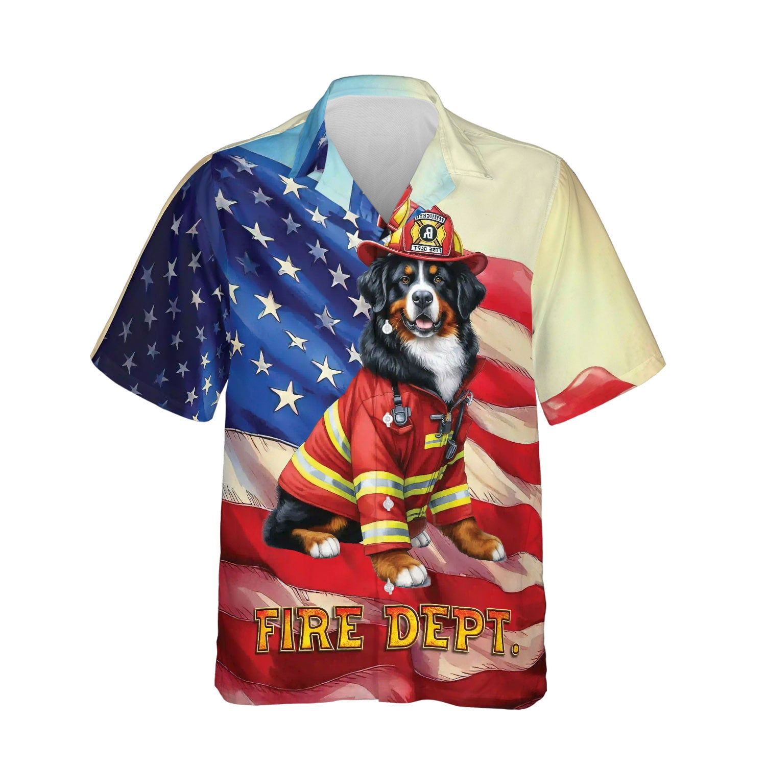 Firefighter Bernese Mountain Dog Hero Rescue Fire Dept Fireman USA Flag ...