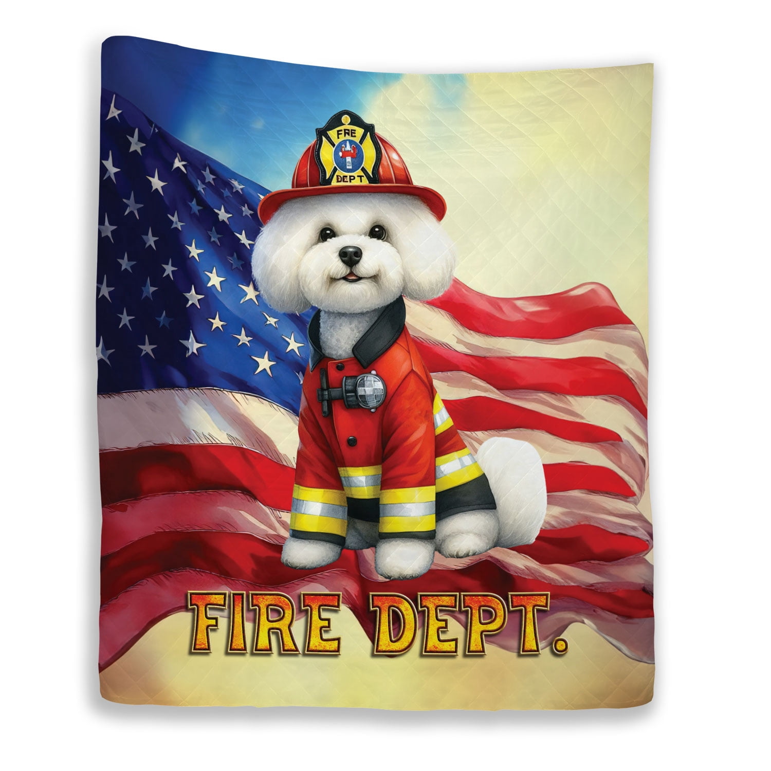 Firefighter Bichon Frise Hero Rescue Fire Dept Fireman USA Flag Quilt ...