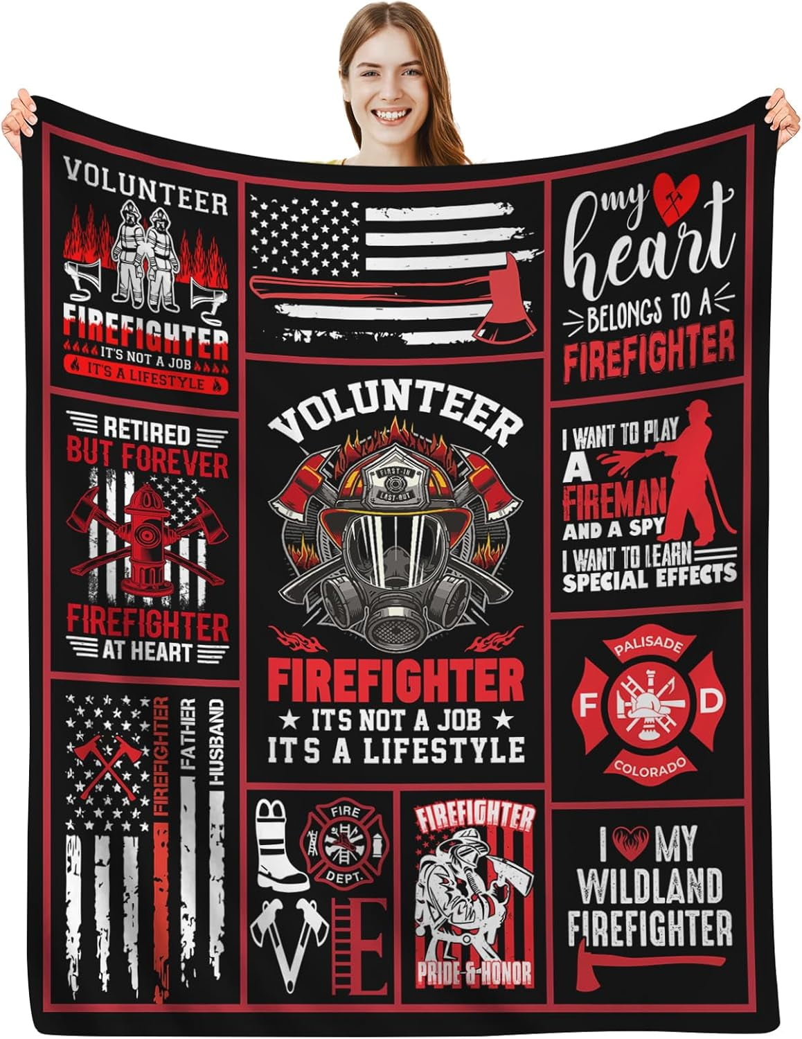 Firefighter Blanket Firefighter Gifts for Men Boys, American Red Line ...