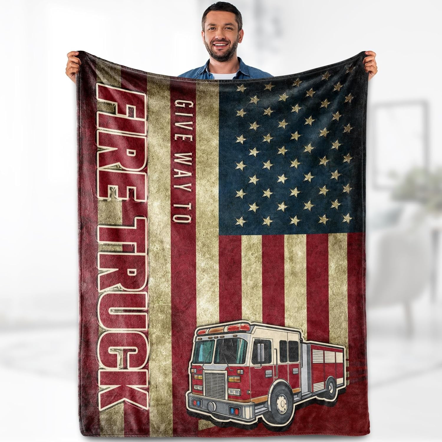 Firefighter Blanket Gifts for Men - Fire Truck American Flag Fireman ...