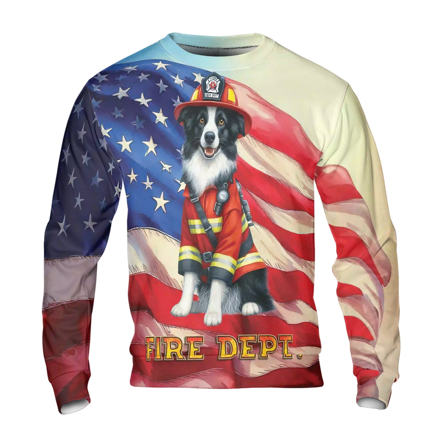 Firefighter Border Collie Hero Rescue Fire Dept Fireman USA Flag All ...