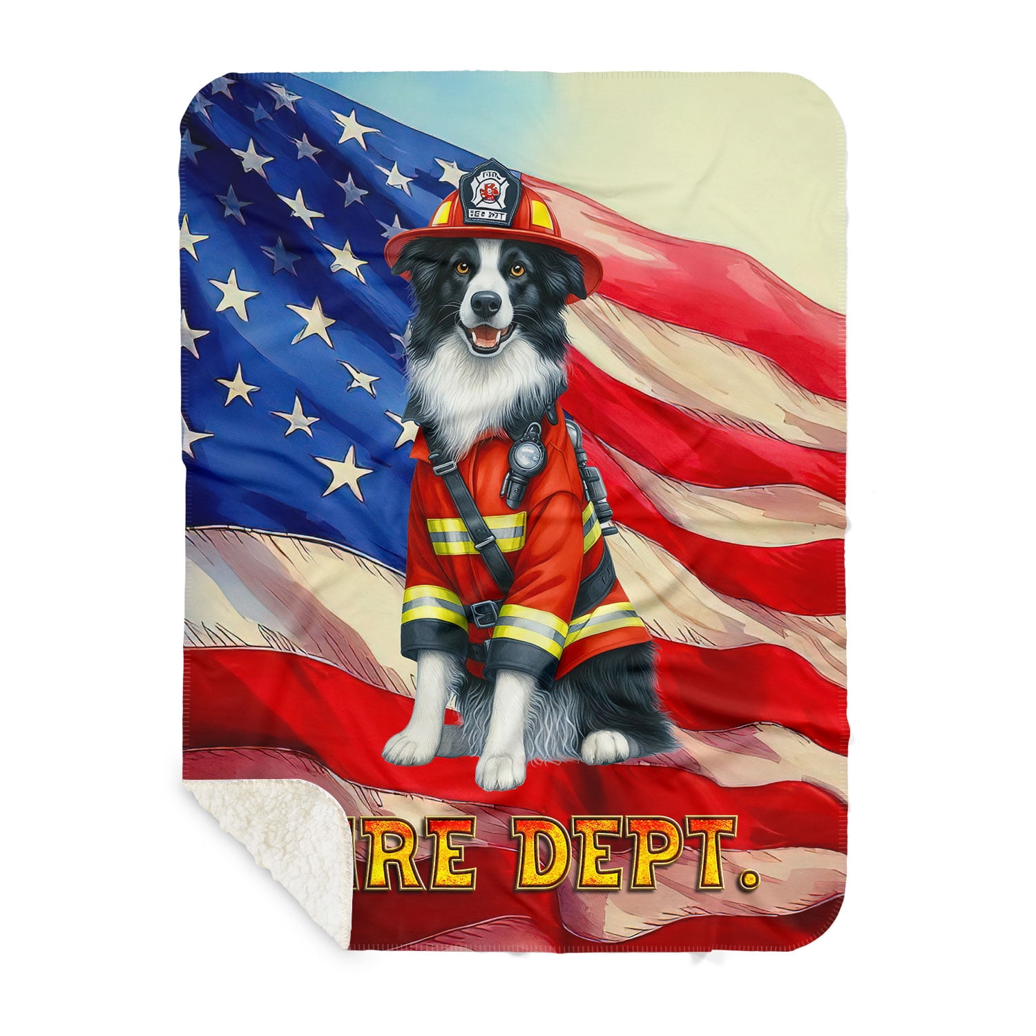 Firefighter Border Collie Hero Rescue Fire Dept Fireman USA Flag Cozy ...