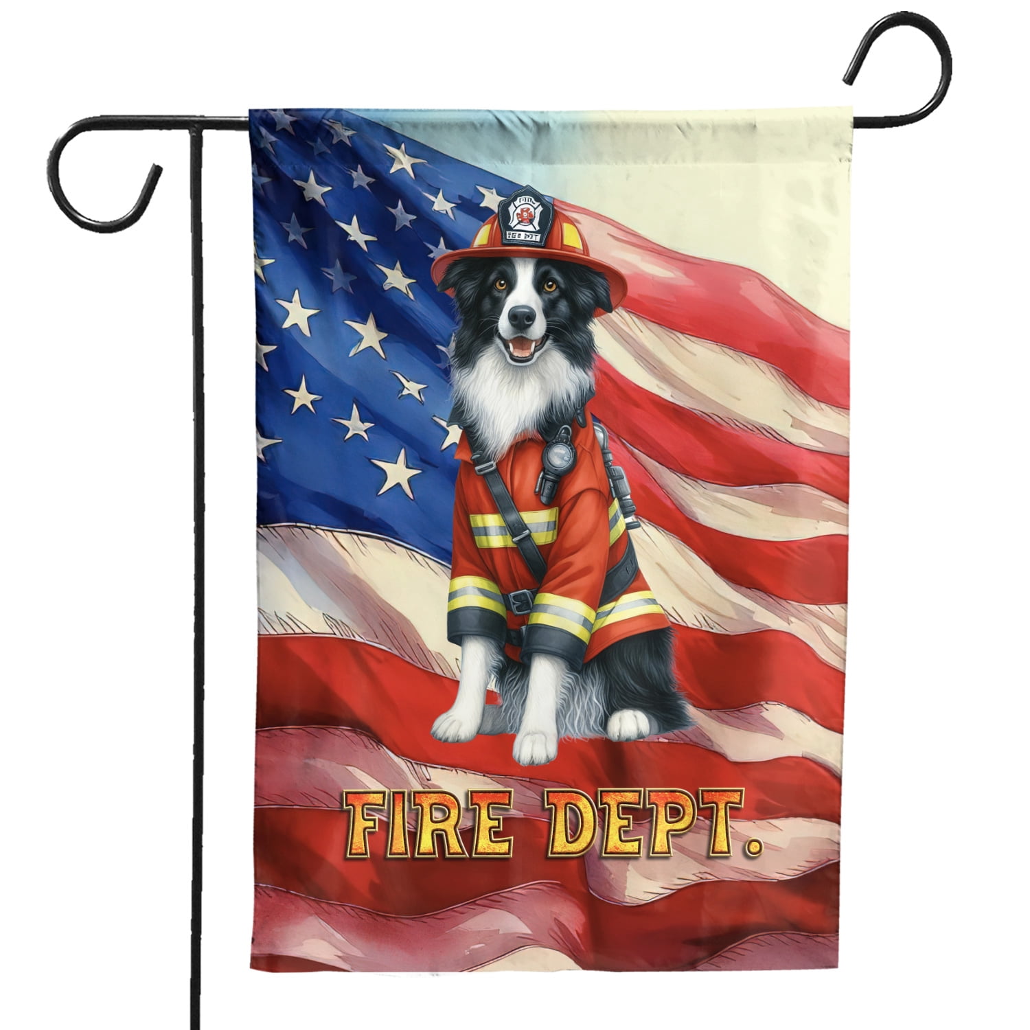 Firefighter Border Collie Hero Rescue Fire Dept Fireman USA Flag Garden ...