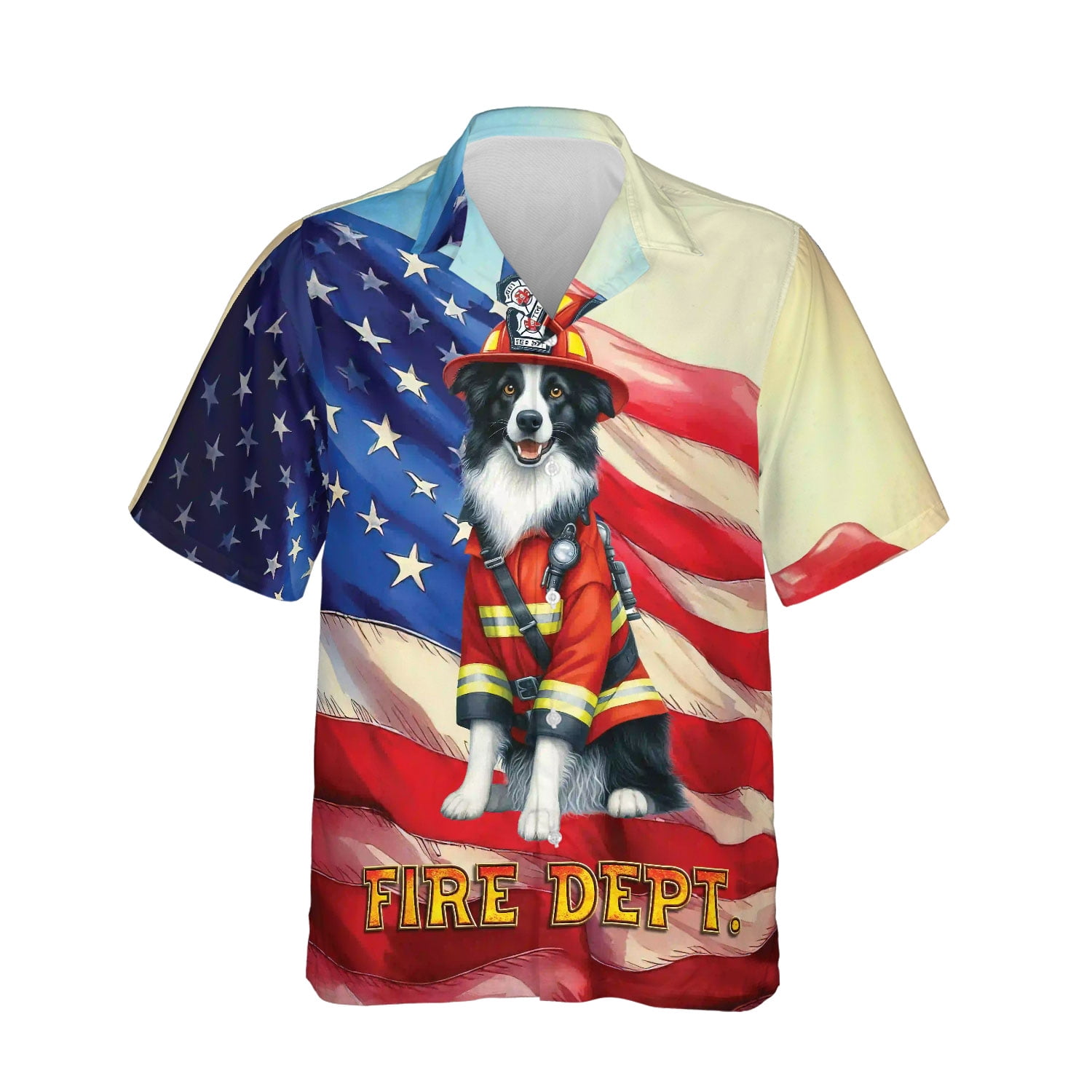 Firefighter Border Collie Hero Rescue Fire Dept Fireman USA Flag ...