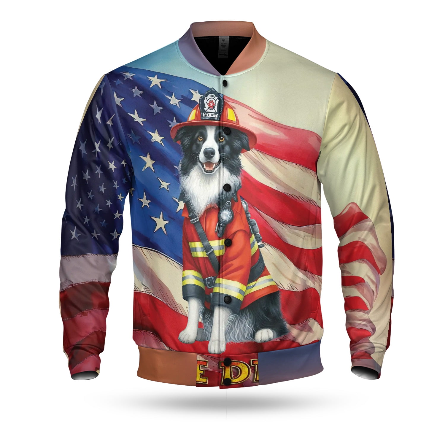 Firefighter Border Collie Hero Rescue Fire Dept Fireman USA Flag All ...