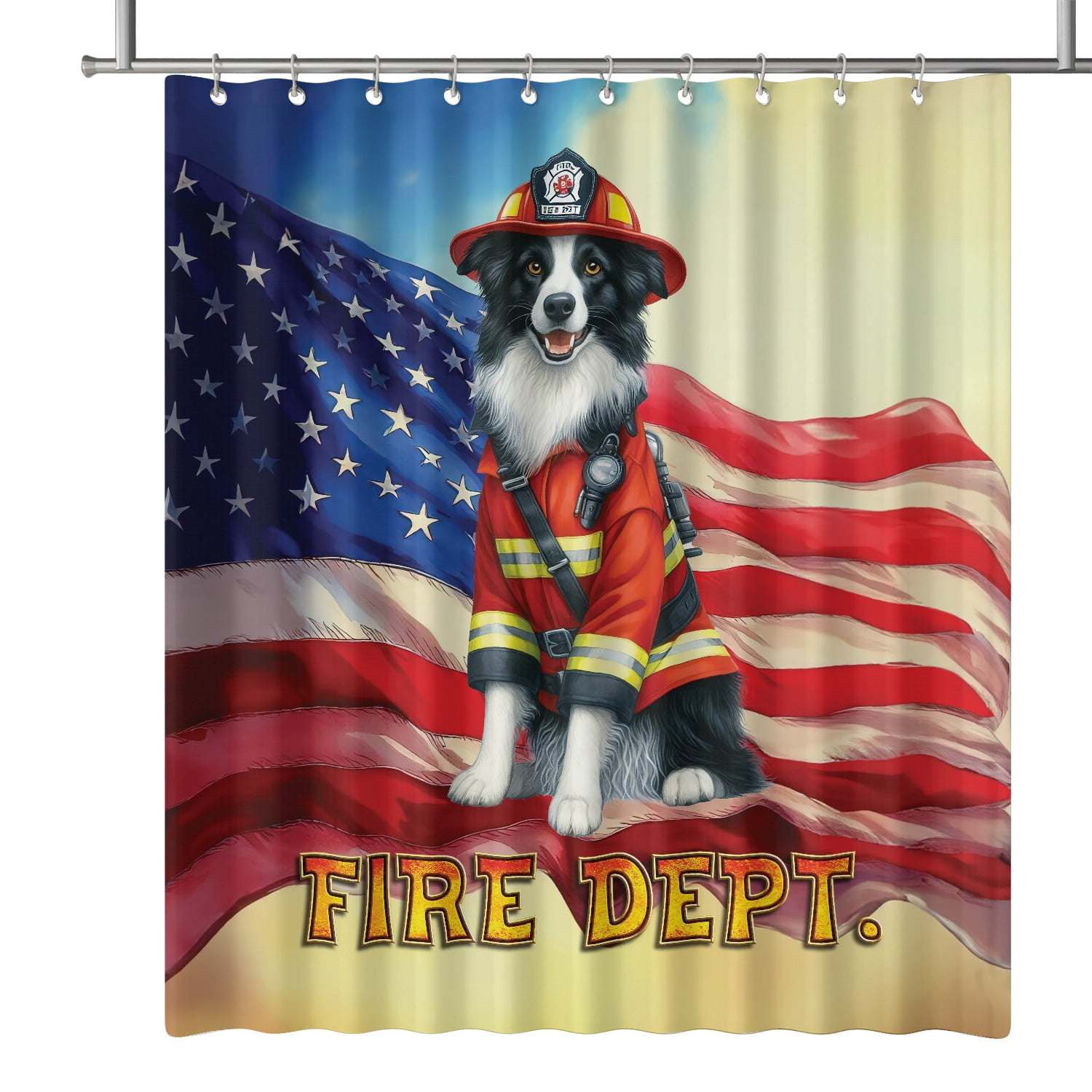 Firefighter Border Collie Hero Rescue Fire Dept Fireman USA Flag Shower ...