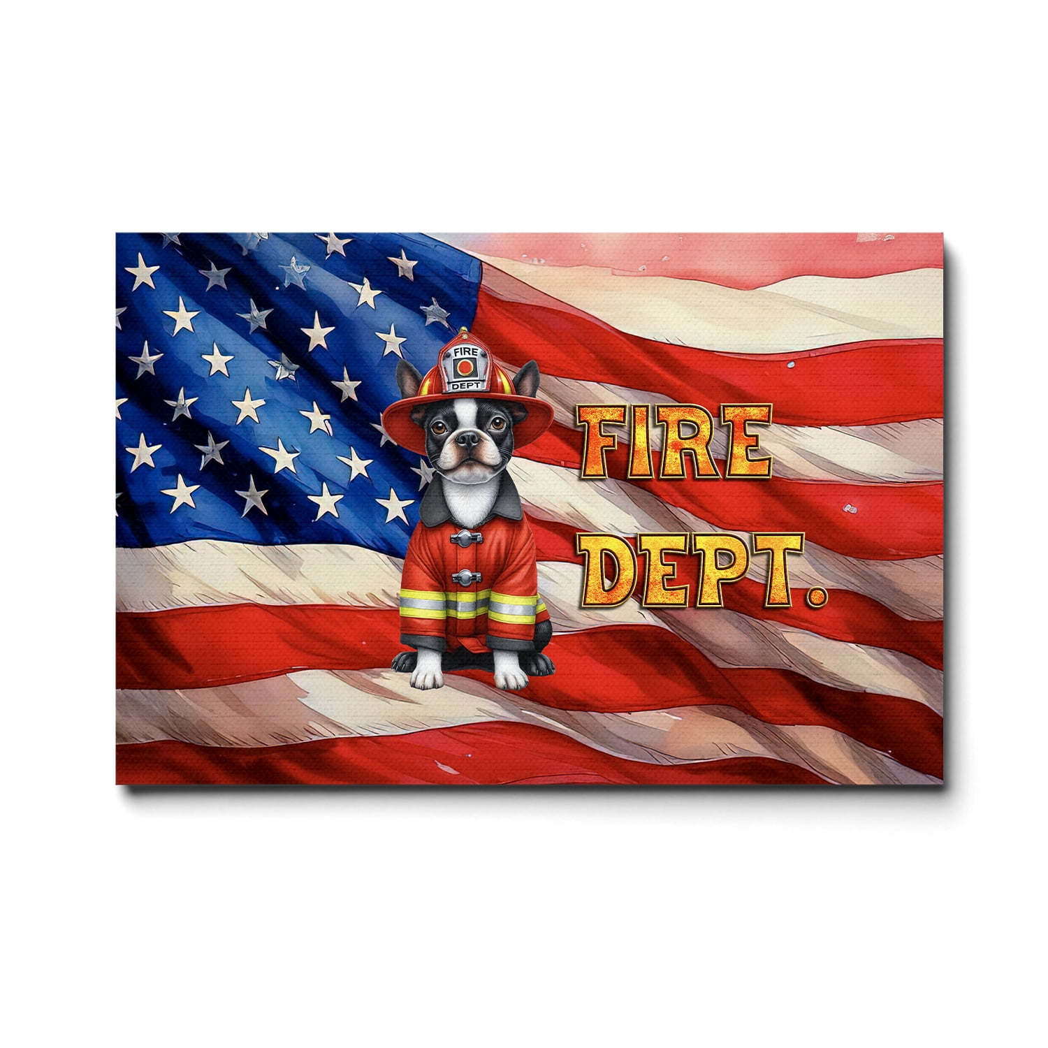 Firefighter Boston Terrier Hero Rescue Fire Dept Fireman USA Flag ...