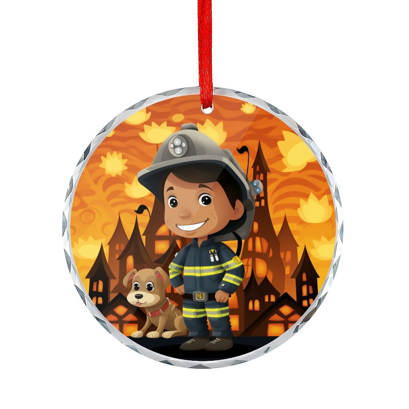 Firefighter Boy with Dog Xmas Ornament Hanging Ornaments Xmas Tree ...