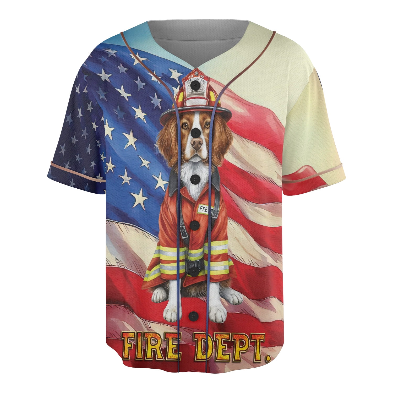 Firefighter Brittany Spaniel Hero Rescue Fire Dept Fireman USA Flag All ...