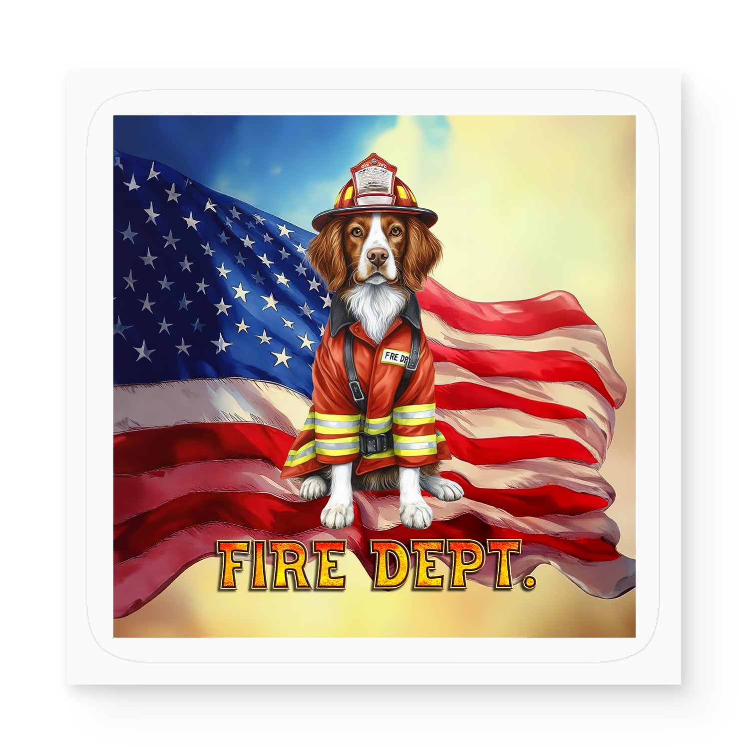 Firefighter Brittany Spaniel Hero Rescue Fire Dept Fireman USA Flag ...