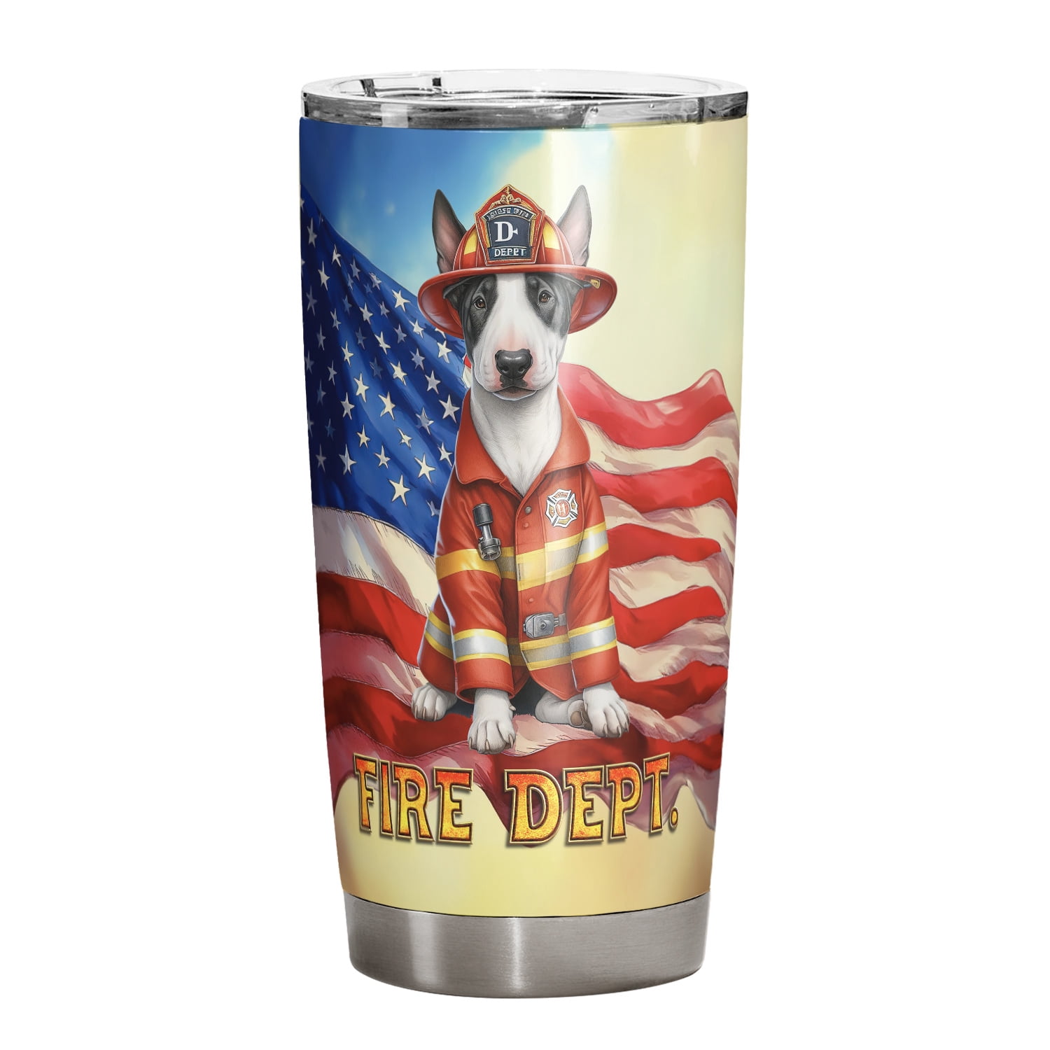 Firefighter Bull Terrier Hero Rescue Fire Dept Fireman USA Flag 20oz ...