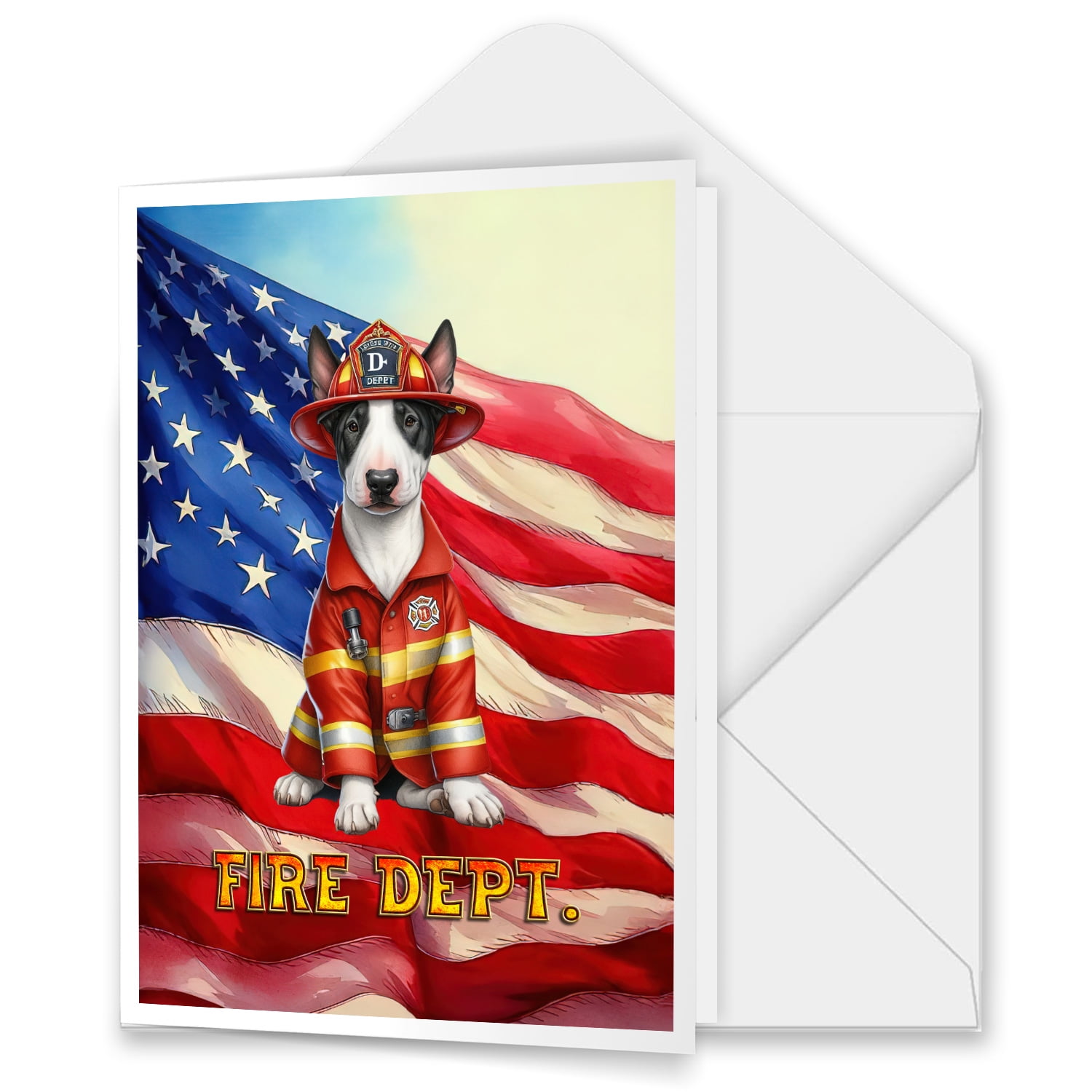 Firefighter Bull Terrier Hero Rescue Fire Dept Fireman USA Flag 5x7in ...