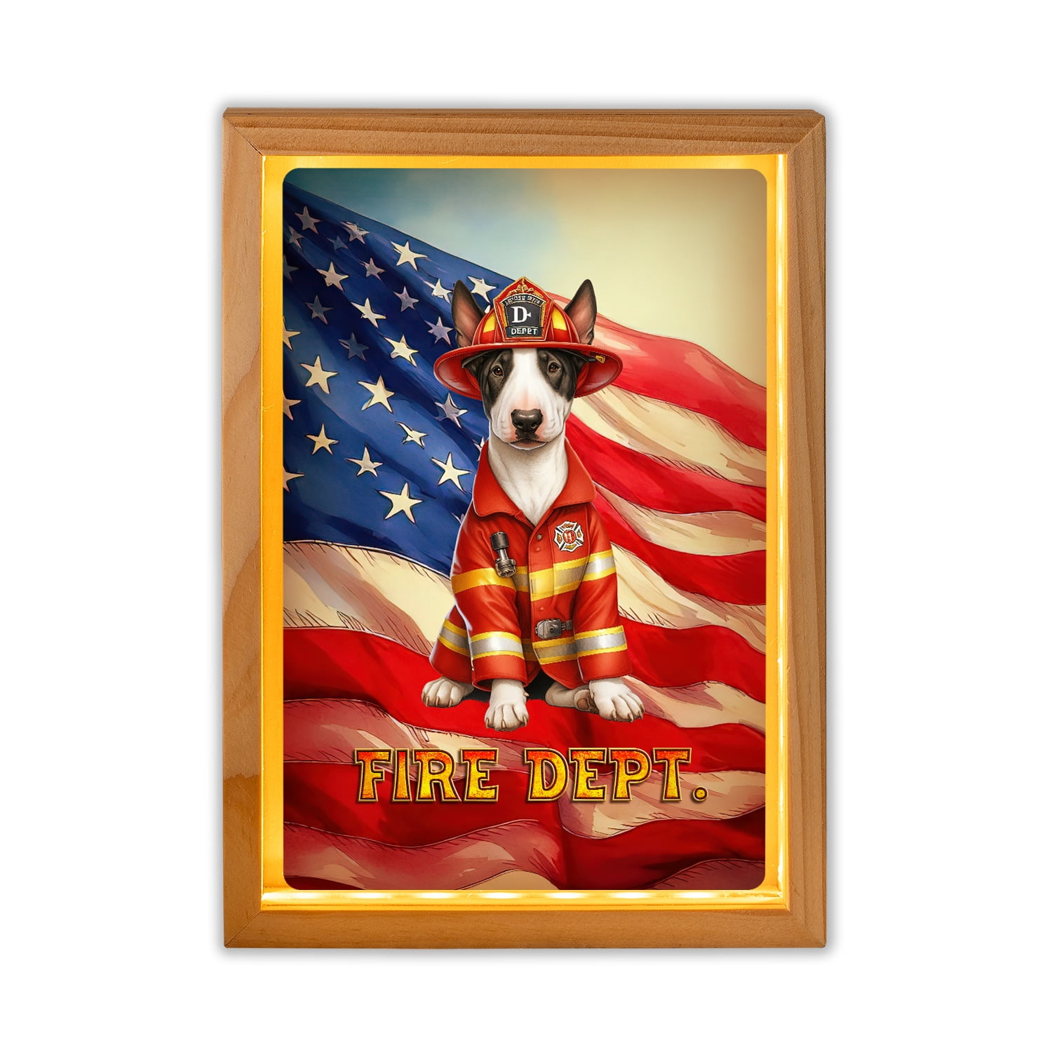 Firefighter Bull Terrier Hero Rescue Fire Dept Fireman USA Flag Acrylic ...