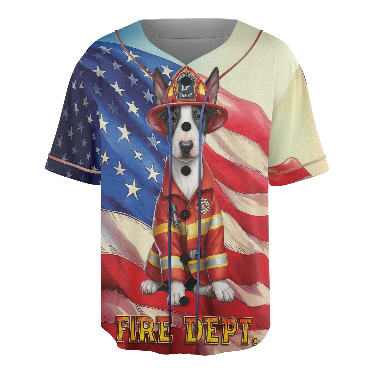 Firefighter Bull Terrier Hero Rescue Fire Dept Fireman USA Flag All ...