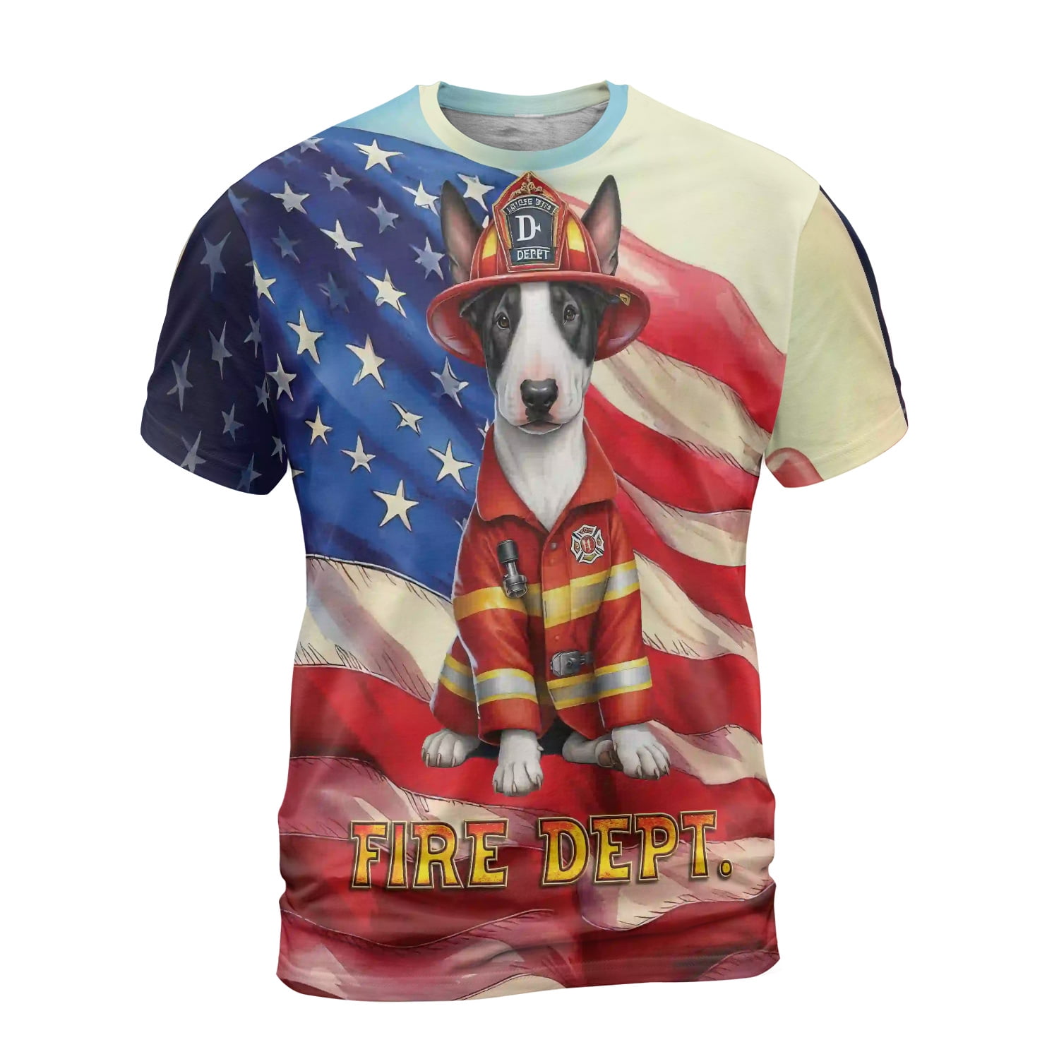 Firefighter Bull Terrier Hero Rescue Fire Dept Fireman USA Flag All ...