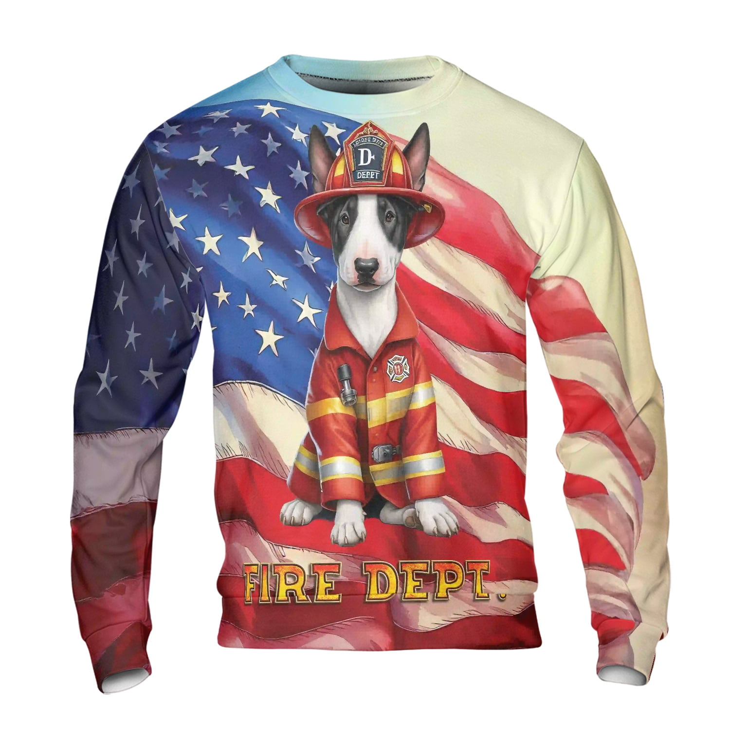 Firefighter Bull Terrier Hero Rescue Fire Dept Fireman USA Flag All ...