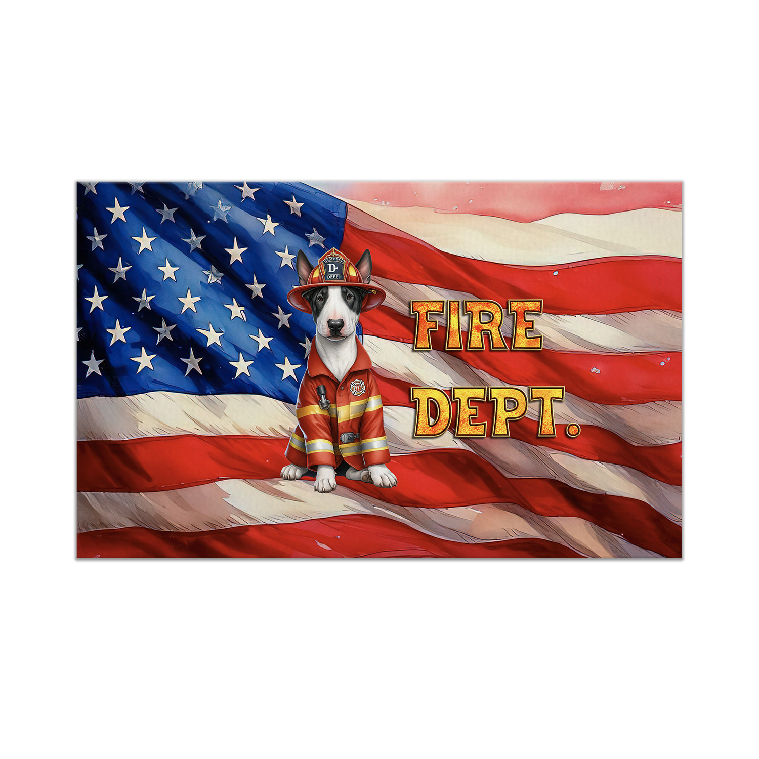 Firefighter Bull Terrier Hero Rescue Fire Dept Fireman USA Flag Doormat ...
