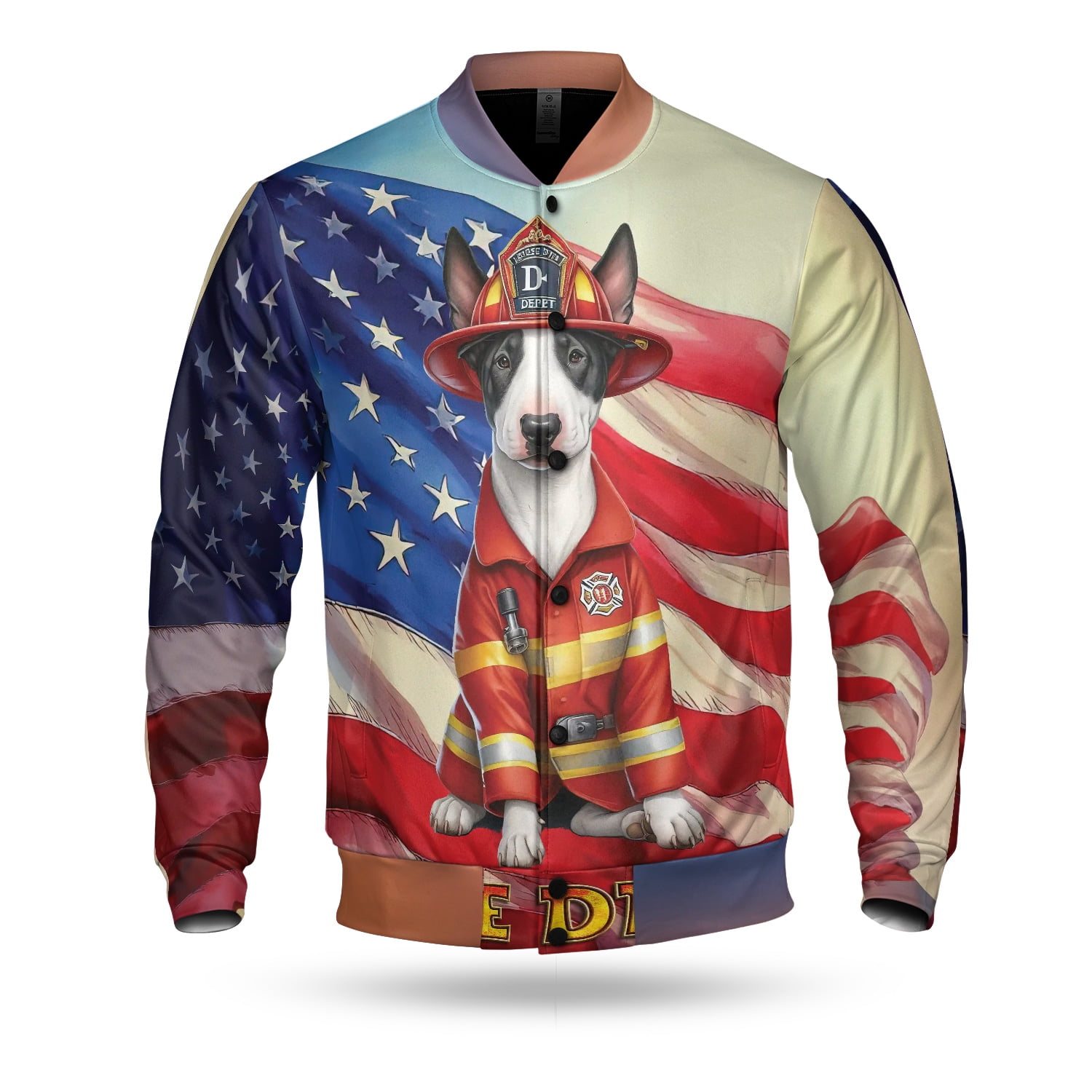Firefighter Bull Terrier Hero Rescue Fire Dept Fireman USA Flag All ...