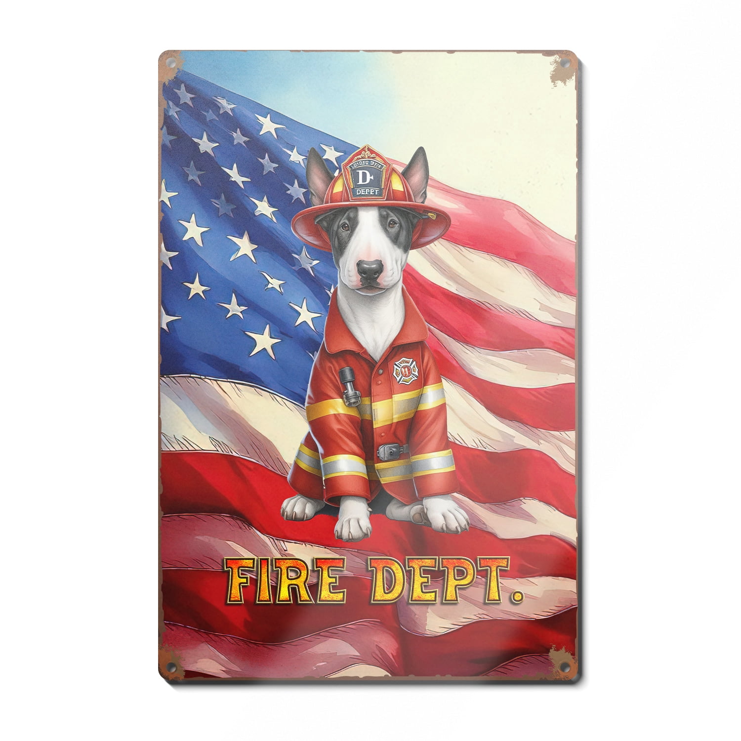 Firefighter Bull Terrier Hero Rescue Fire Dept Fireman USA Flag ...