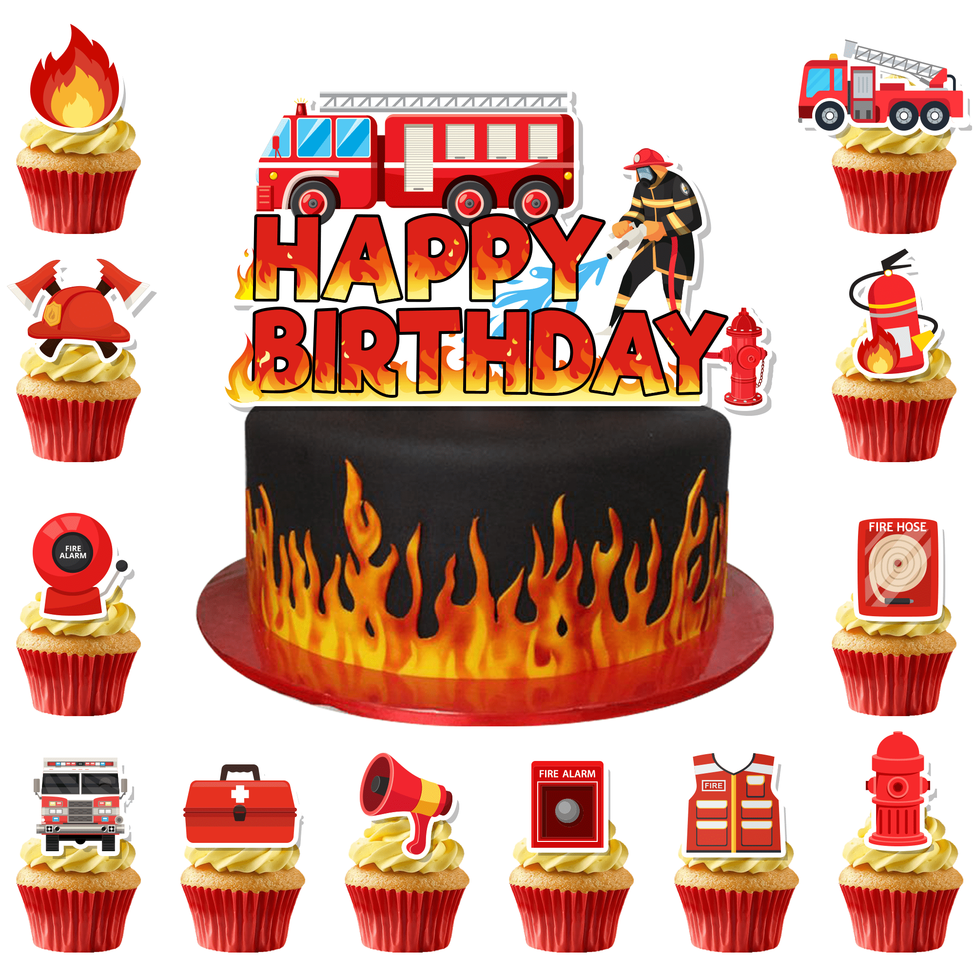 Firefighter Cake Topper, 25 Pcs Firefighter Birthday Cake Topper Set ...