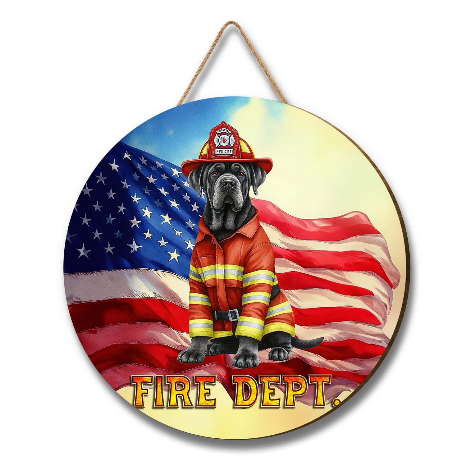 Firefighter Cane Corso Hero Rescue Fire Dept Fireman USA Flag Round ...