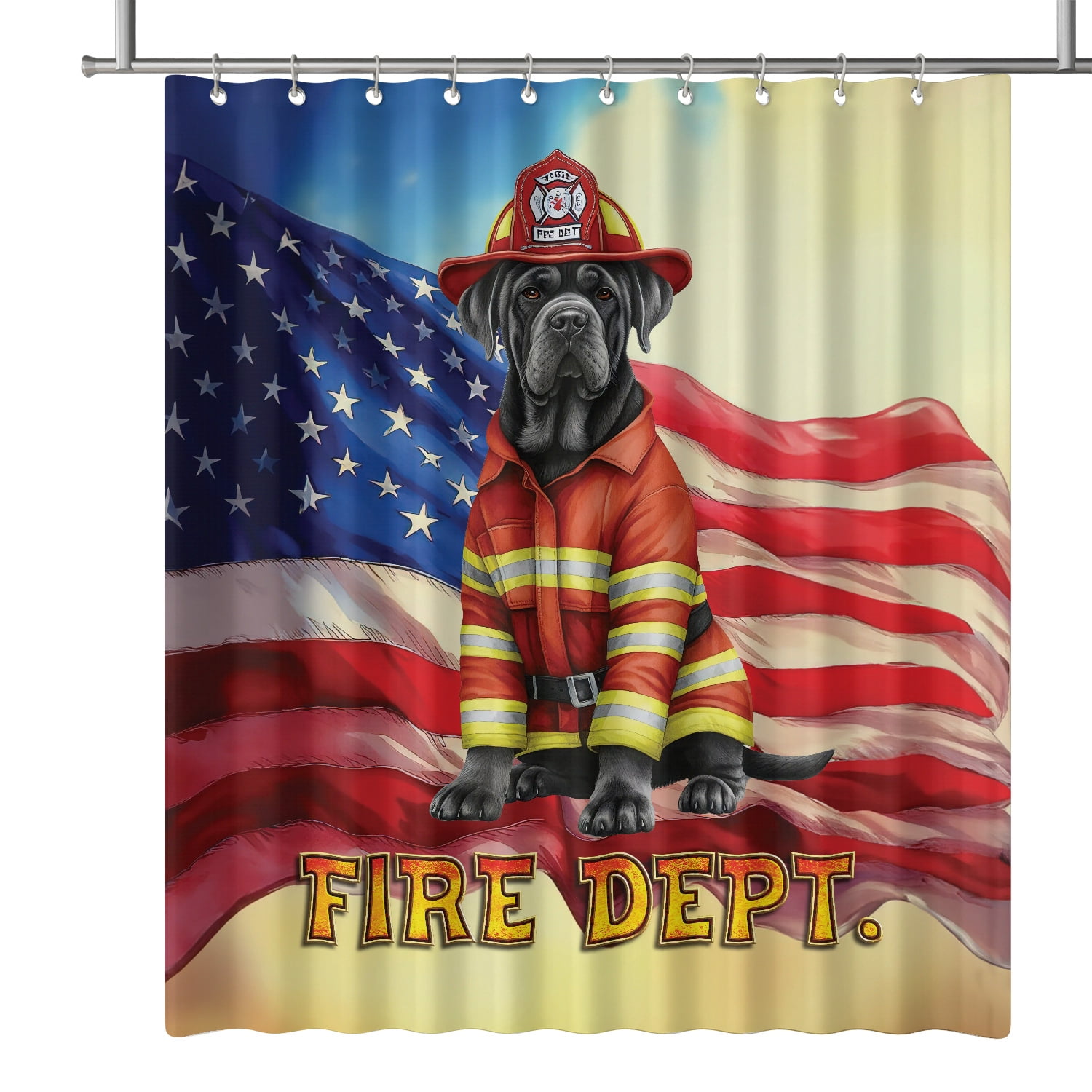 Firefighter Cane Corso Hero Rescue Fire Dept Fireman USA Flag Shower ...