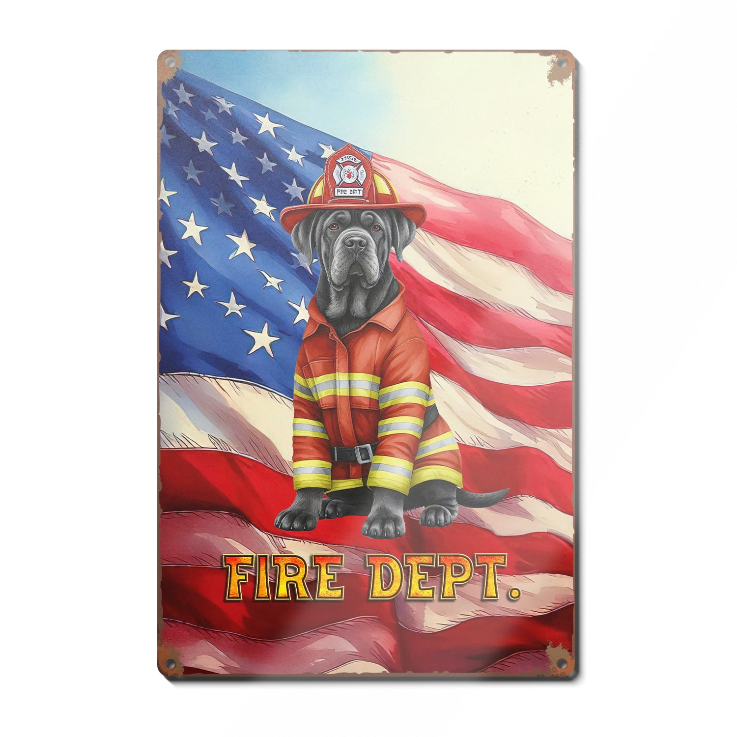 Firefighter Cane Corso Hero Rescue Fire Dept Fireman USA Flag Vertical ...