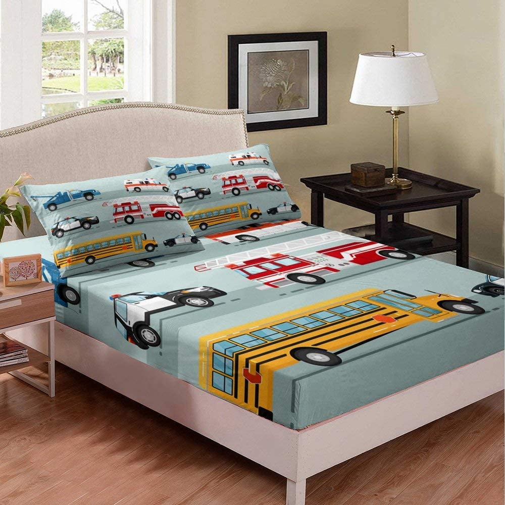 Firefighter Car Bed Sheets Fire Truck Fitted Sheet for Teenagers Young ...