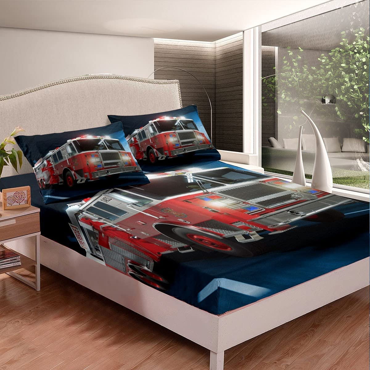 Firefighter Car Bed Sheets Fire Truck Fitted Sheet for Teenagers Young ...