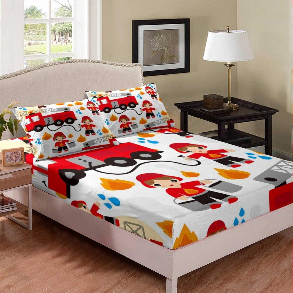 Firefighter Car Bed Sheets Fire Truck Fitted Sheet for Teenagers Young ...