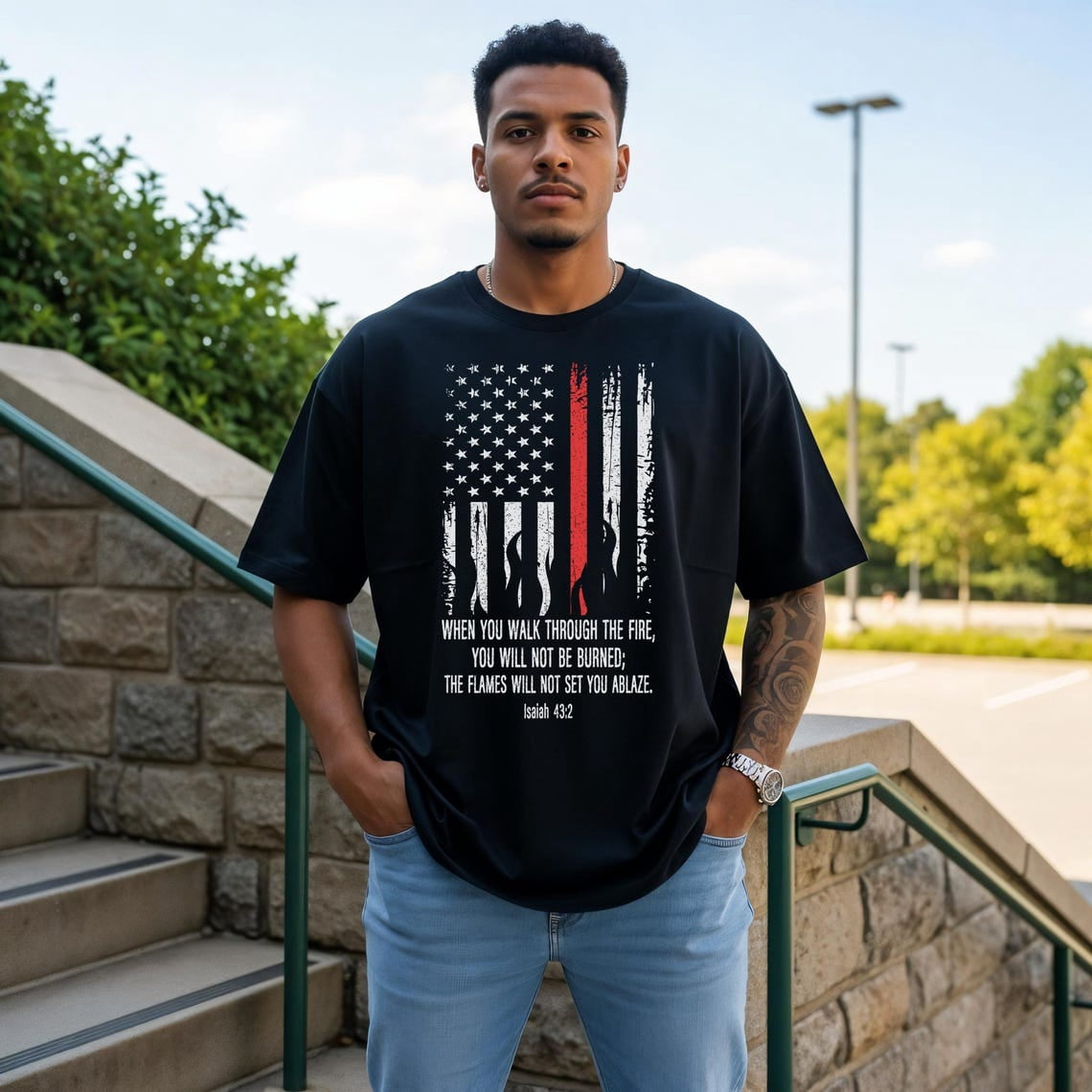 Firefighter Christian Shirt When You Walk Through The Fire T-Shirt ...