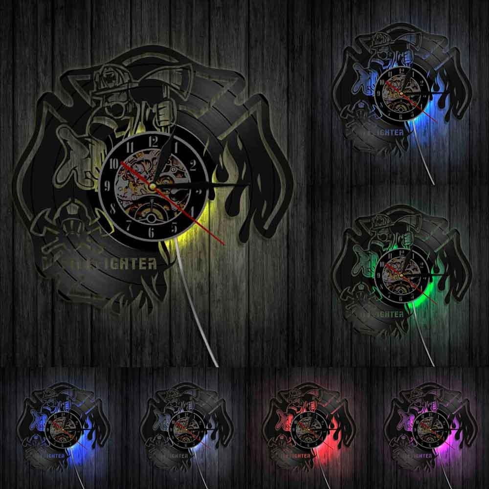 Firefighter Clock Fire Dept Wall Decor Wall Clock Firemen Helmet Fire ...