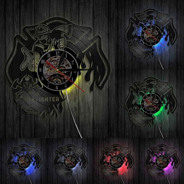 Firefighter Clock Fire Dept Wall Decor Wall Clock Firemen Helmet Fire ...