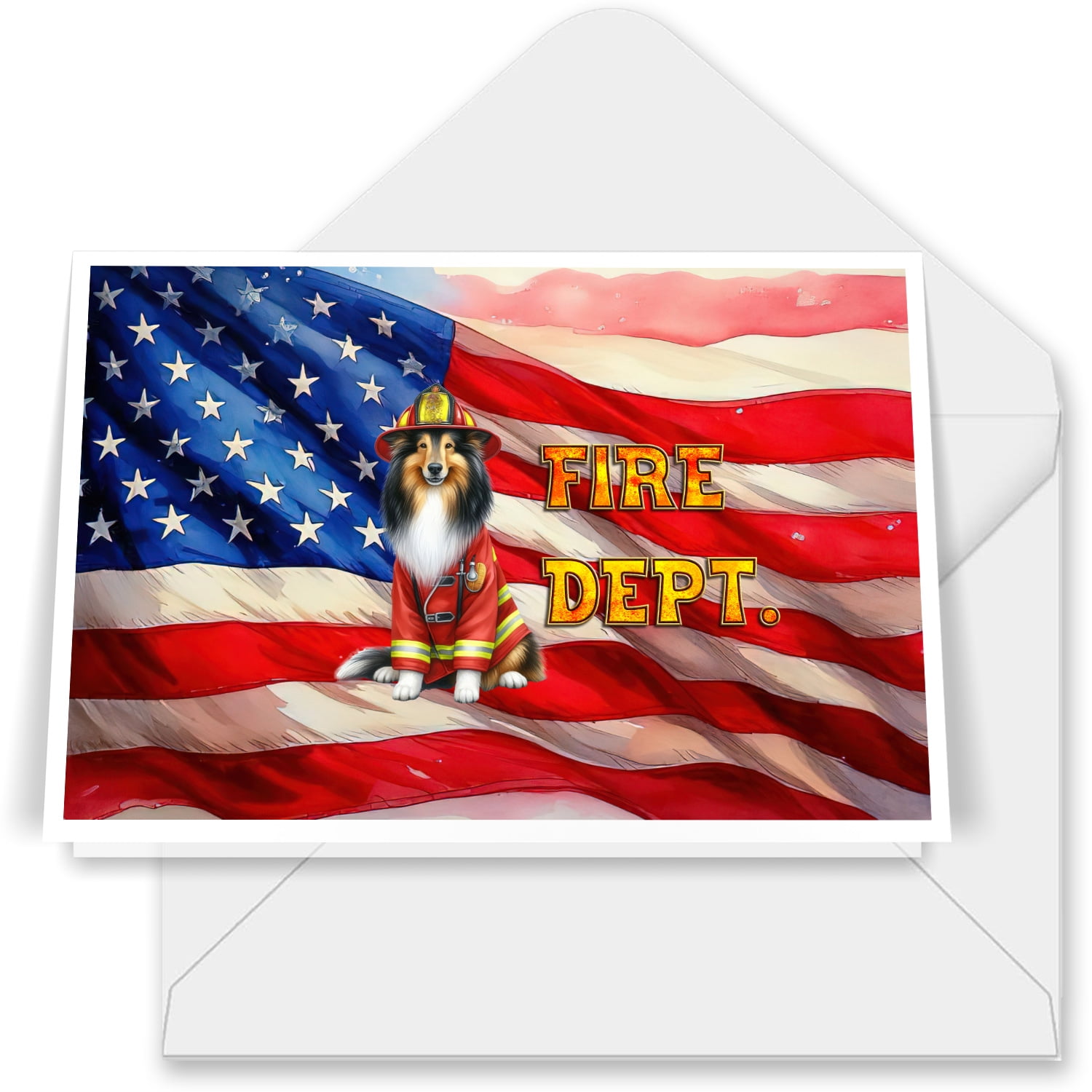 Firefighter Collie Hero Rescue Fire Dept Fireman USA Flag 7x5in Folded ...