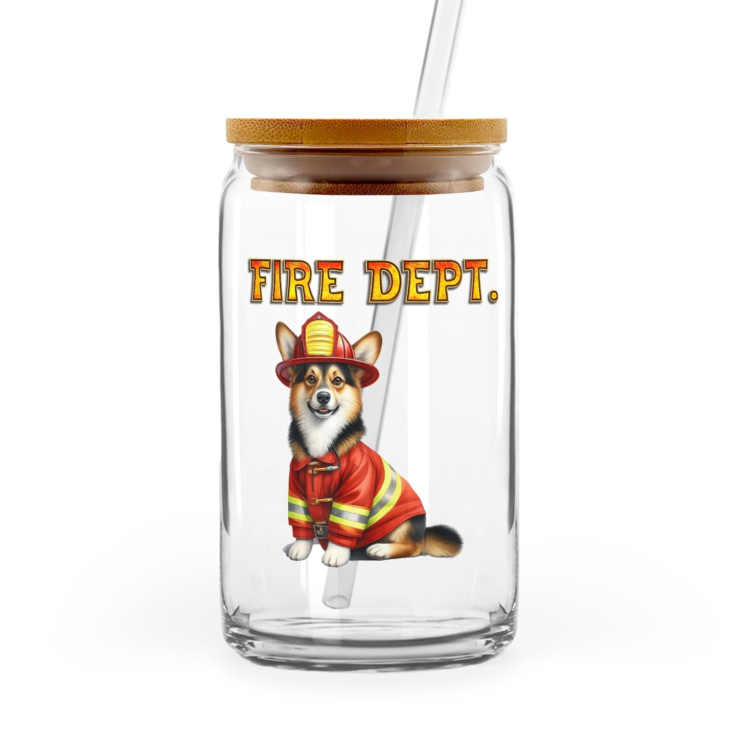 Firefighter Corgi Hero Rescue Fire Dept Fireman USA Flag 16oz Glass Cup ...