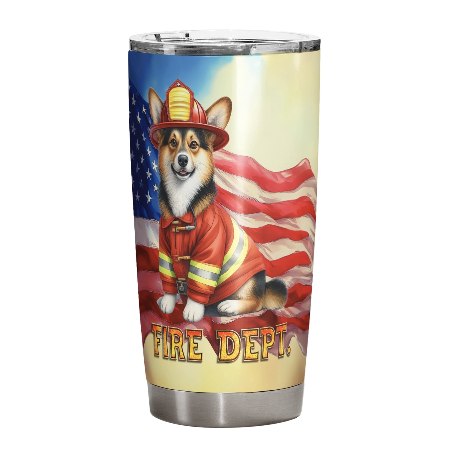 Firefighter Corgi Hero Rescue Fire Dept Fireman USA Flag 20oz Stainless ...